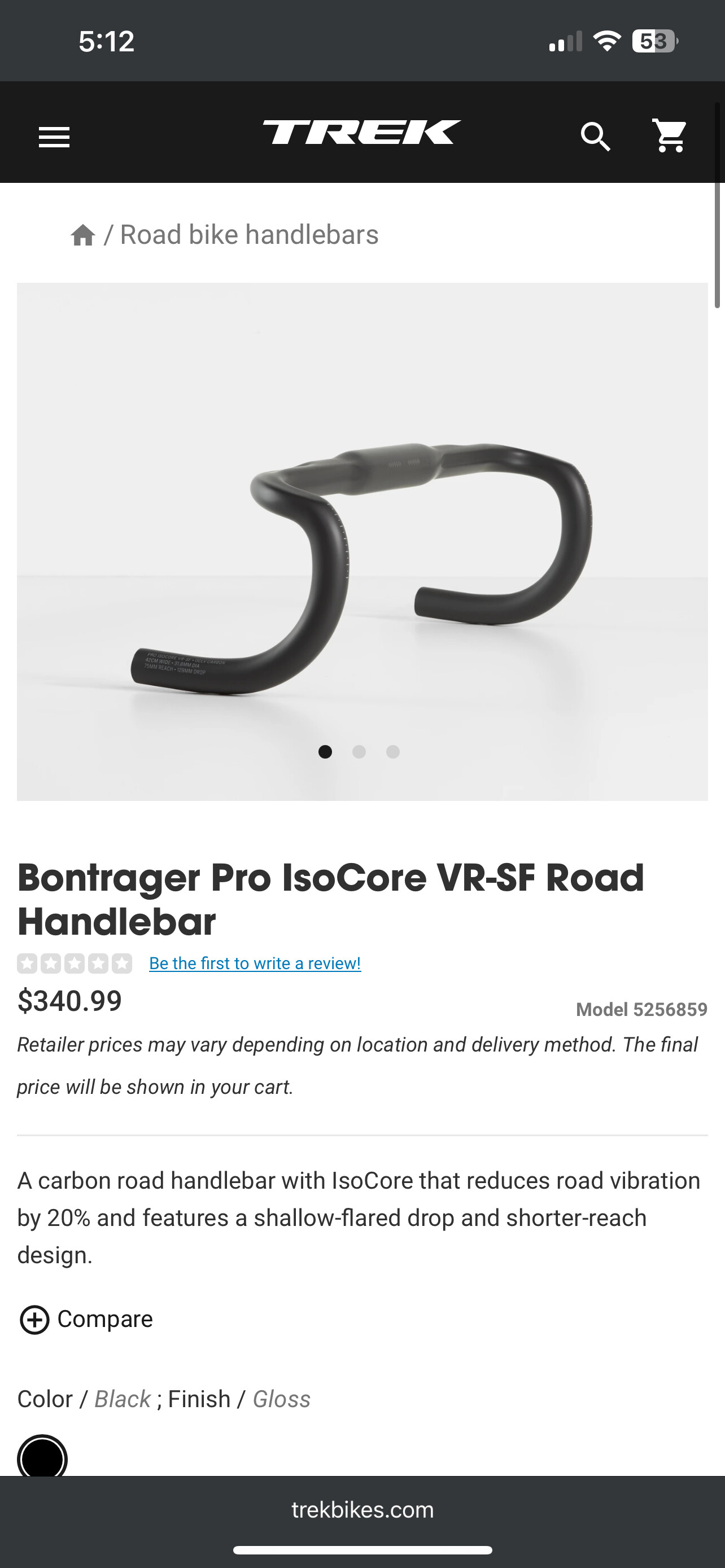 BRAND NEW Trek Bontrager Carbon Road Handlebar 40cm IsoCore Pro VR-SF ...